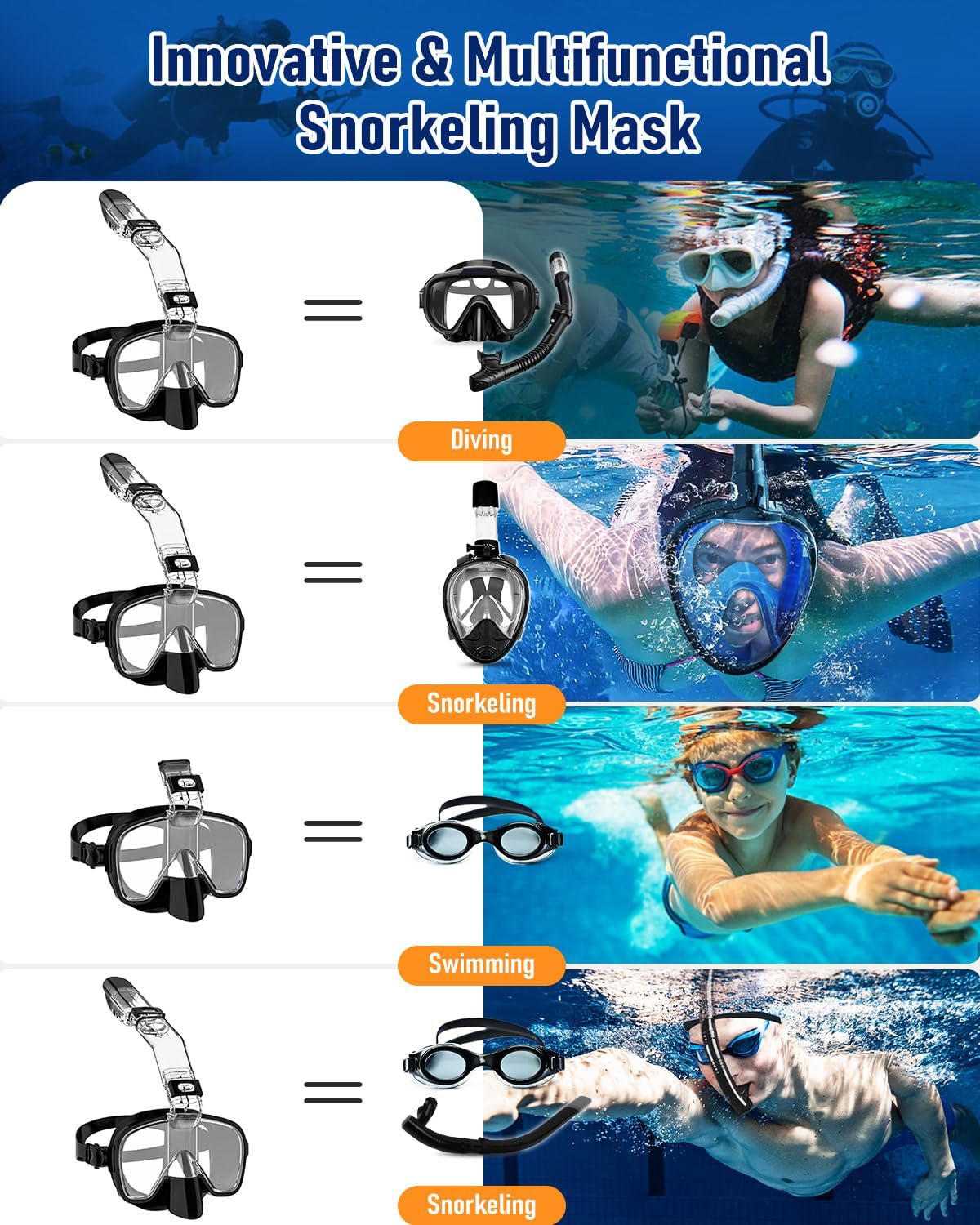 CCZedo COD Diving Masks Foldable Anti-Fog Snorkel Mask Set with Full ...
