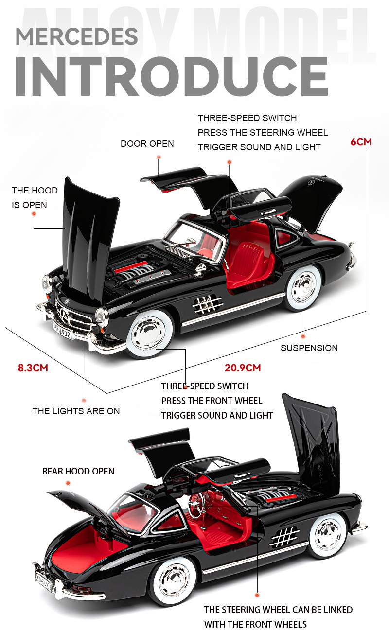 Diecast car 1:24 Mercedes Benz 300SL Toy Car Model Diecast Racing ...