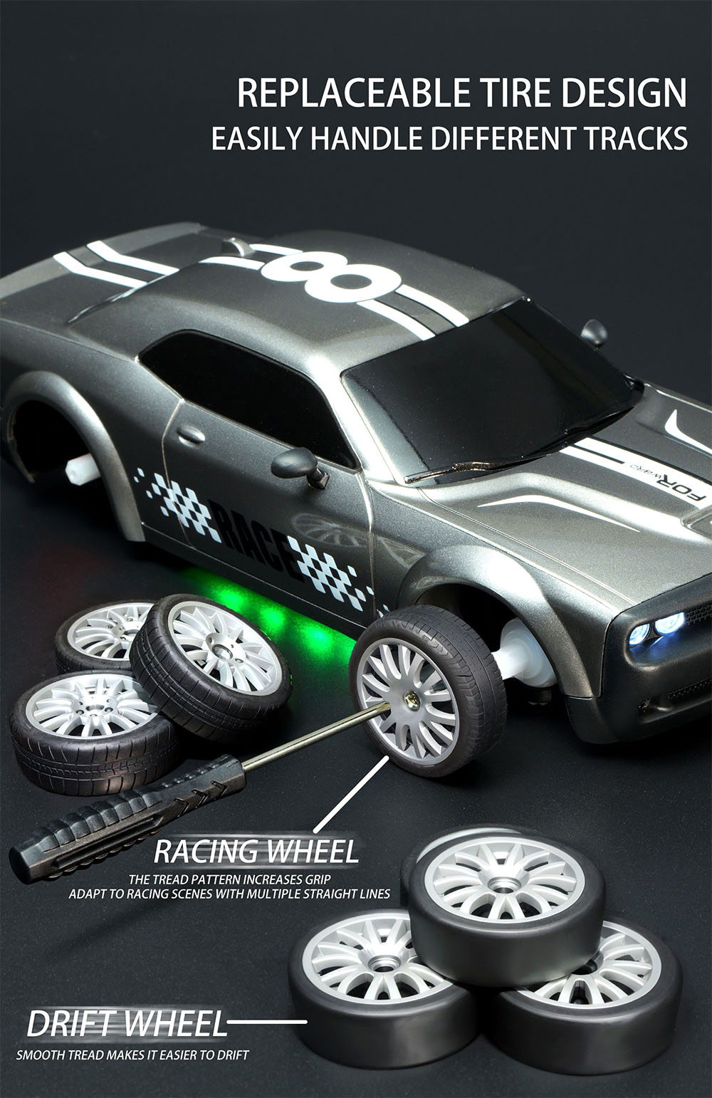 1/20 4WD RC Racing Drift Car Speed Control Dodge Hellcat GTR Full ...