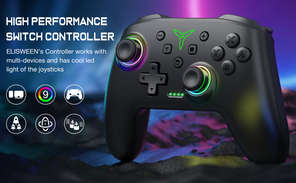 BEBONCOOL Wireless Bluetooth RGB Gamepad Controller for Nintendo Switch ...