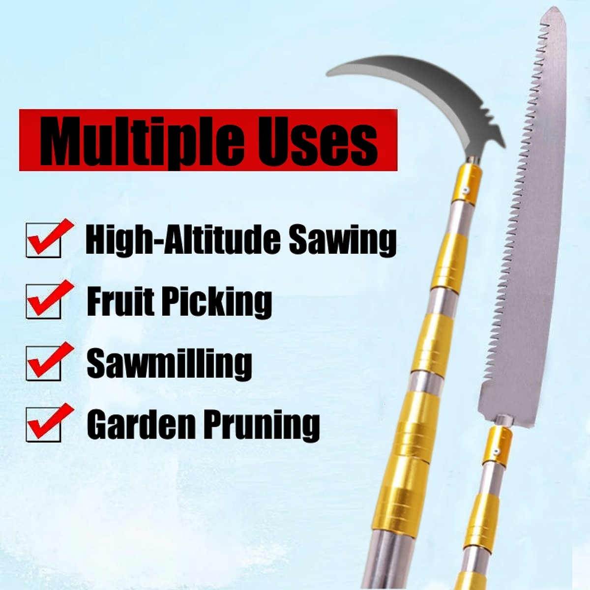 （3.5M/5.5M/6.5M ）High Branch Pruning Shears Saw telescopic pole Tree ...