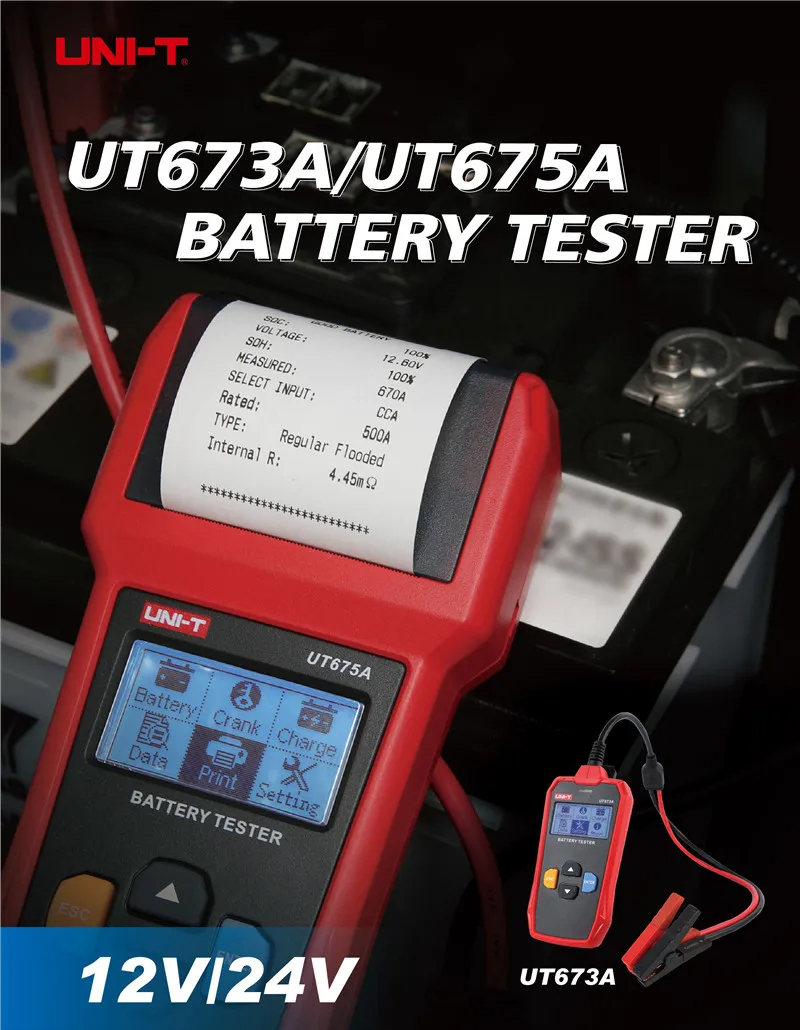 UNI-T UT673A Car Battery Tester 12V 24V DC Charger Analyzer UT675A ...