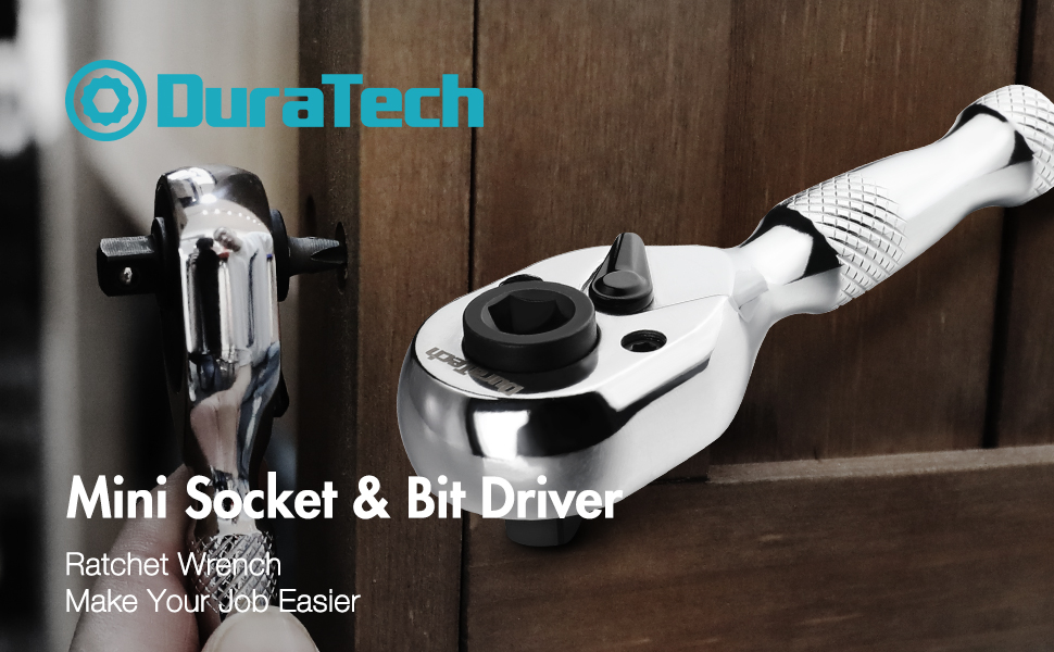 DURATECH 1/4-Inch Stubby Ratchet Wrench, Socket&Bit Driver, 72-Tooth ...