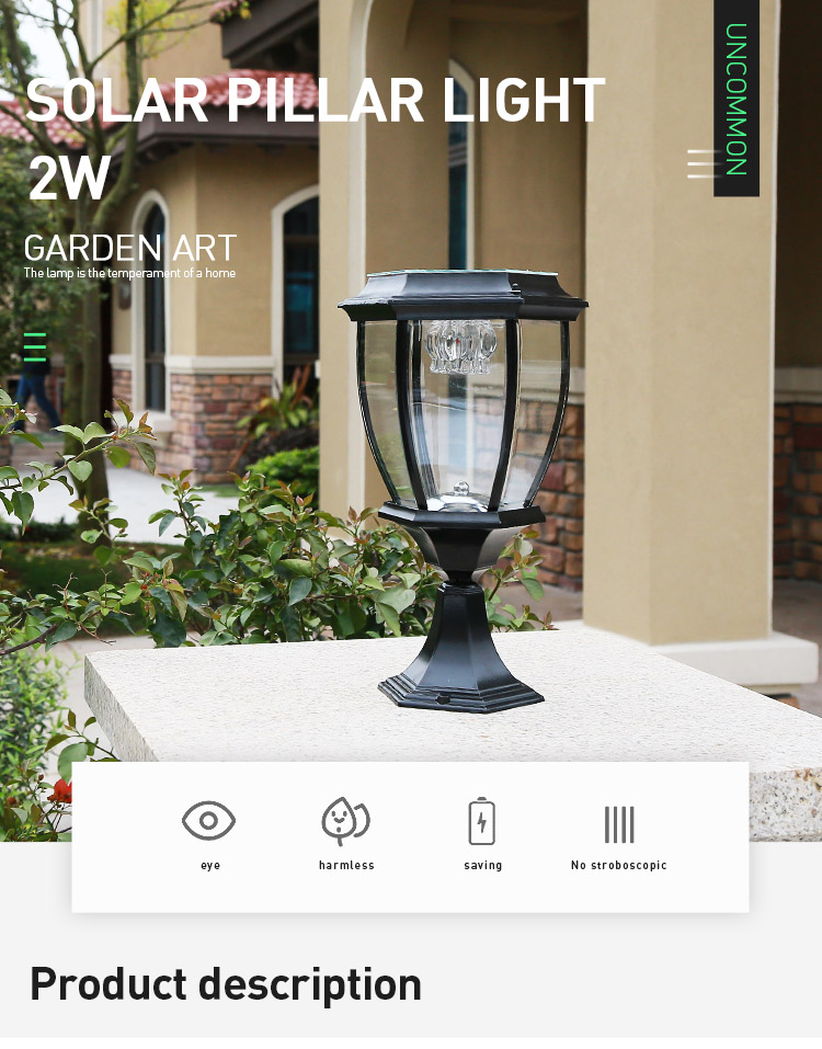 Solar Powered Pillar Light Aluminum Outdoor Garden Decoration ...