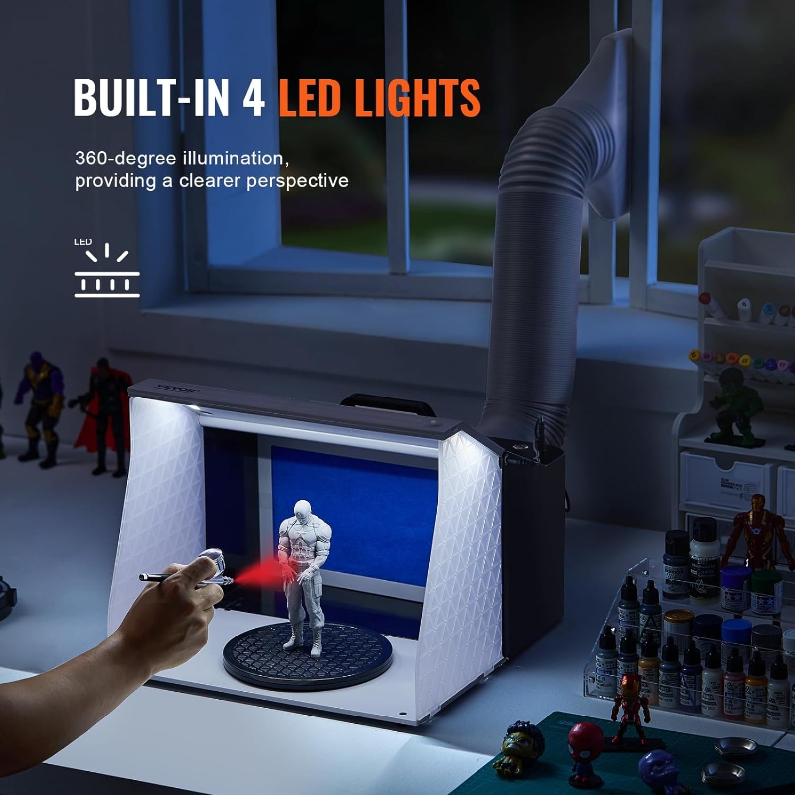 Airbrush Spray Booth with 2 Fans 4 Led Light Model Painting Box Exhaust ...