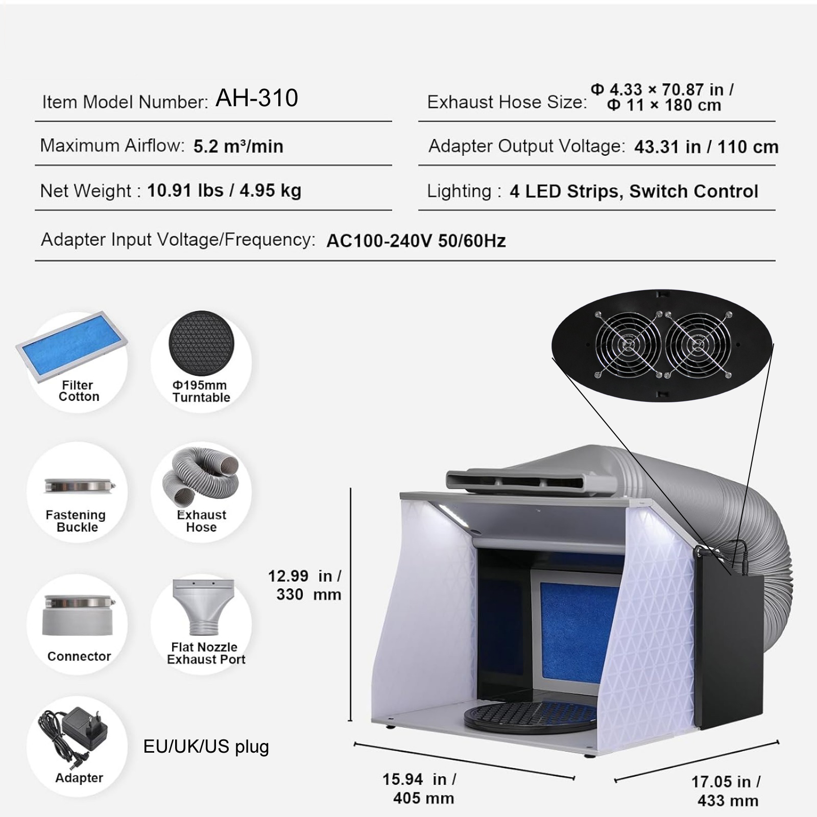 Airbrush Spray Booth with 2 Fans 4 Led Light Model Painting Box Exhaust ...