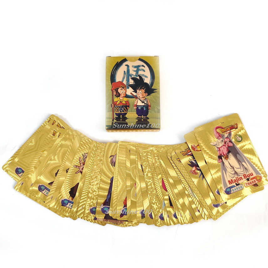 New 50Pcs Dragon Ball Cards Metal Gold Foil Goku Vegeta English Card ...
