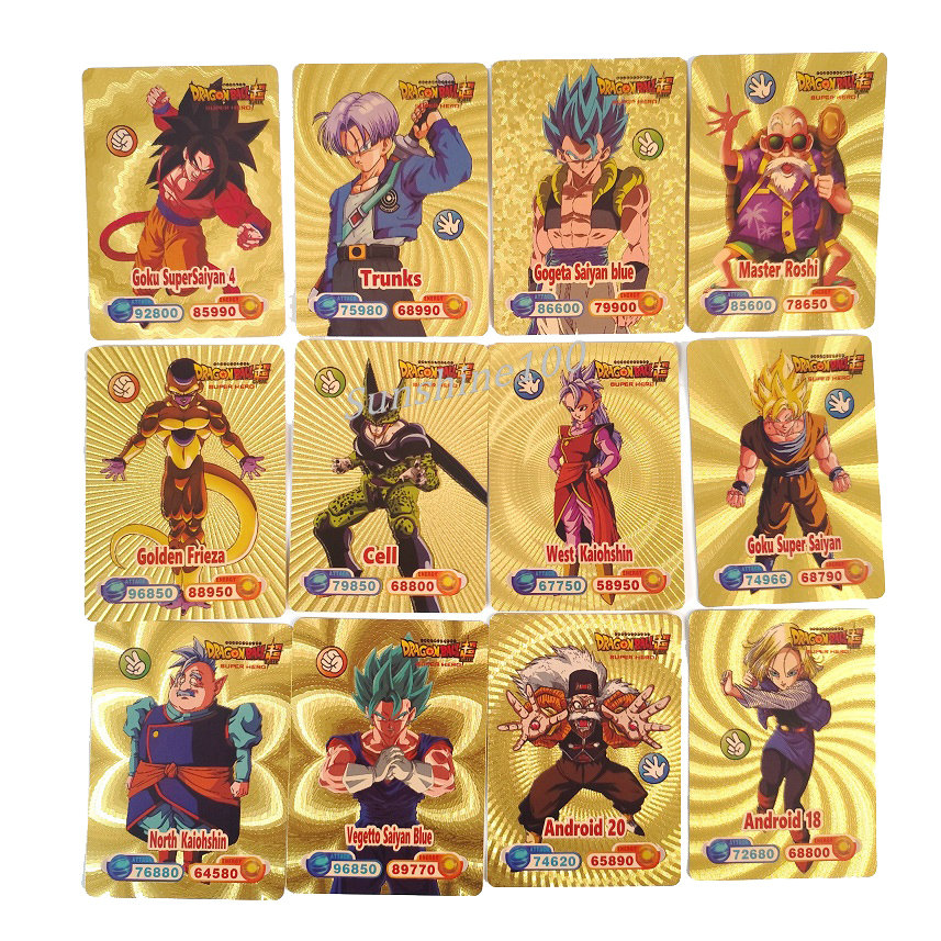 New 50Pcs Dragon Ball Cards Metal Gold Foil Goku Vegeta English Card ...