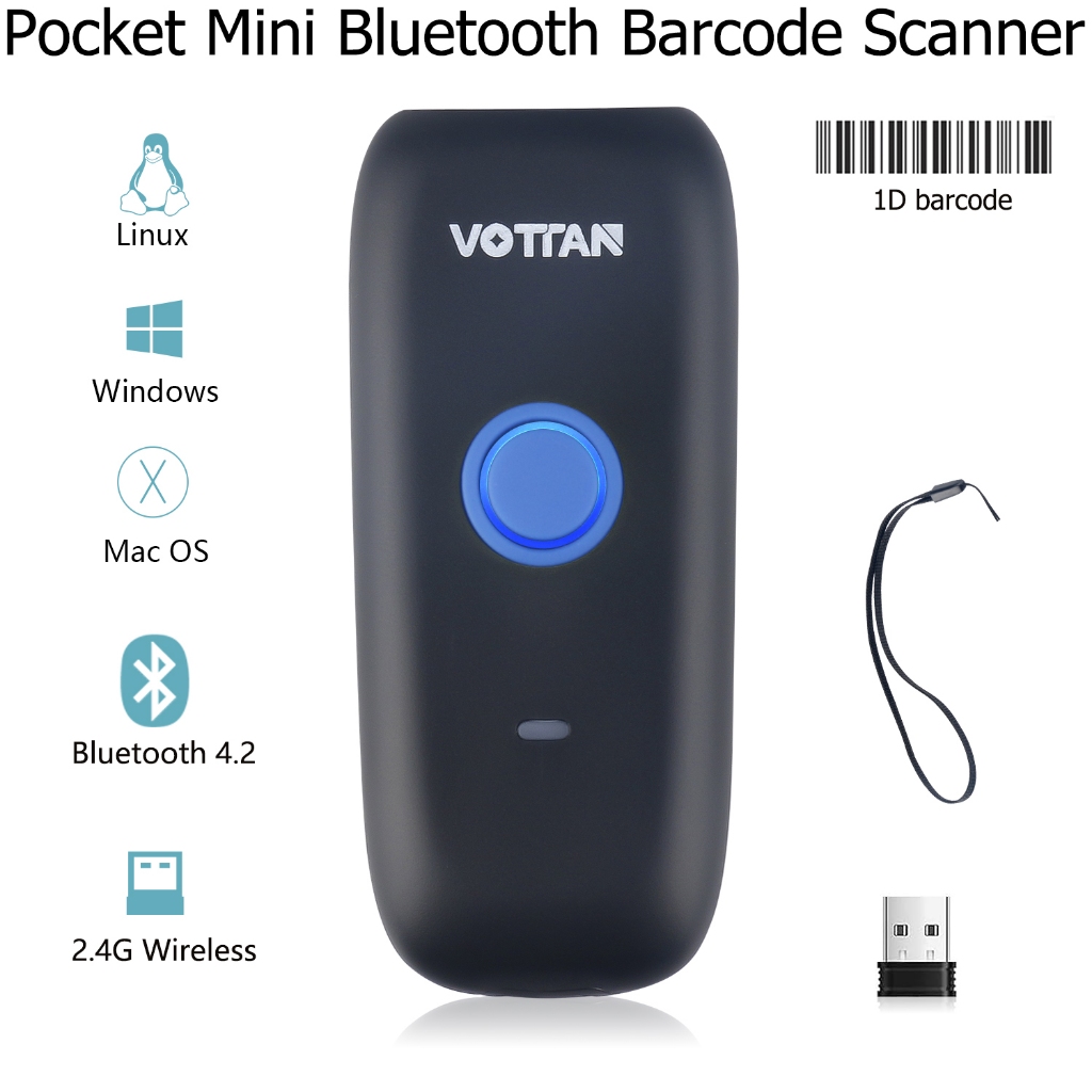 Portable QR Code Scanner, Mini Barcode Scanner USB Bluetooth 2.4Ghz ...