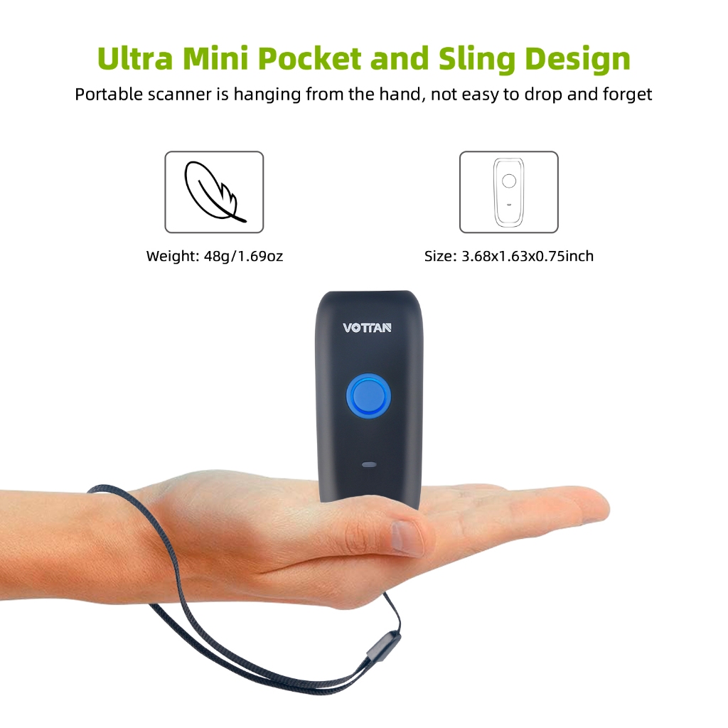 Portable QR Code Scanner, Mini Barcode Scanner USB Bluetooth 2.4Ghz ...
