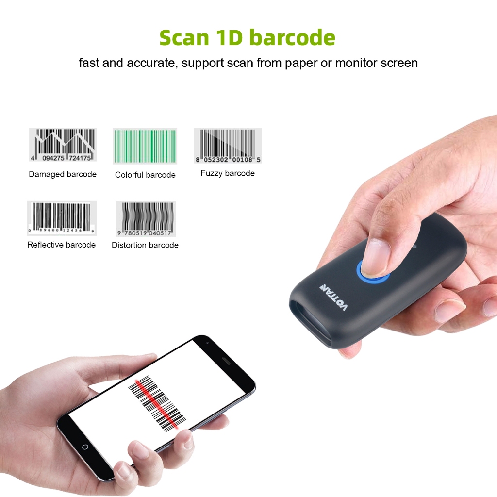 Portable QR Code Scanner, Mini Barcode Scanner USB Bluetooth 2.4Ghz ...