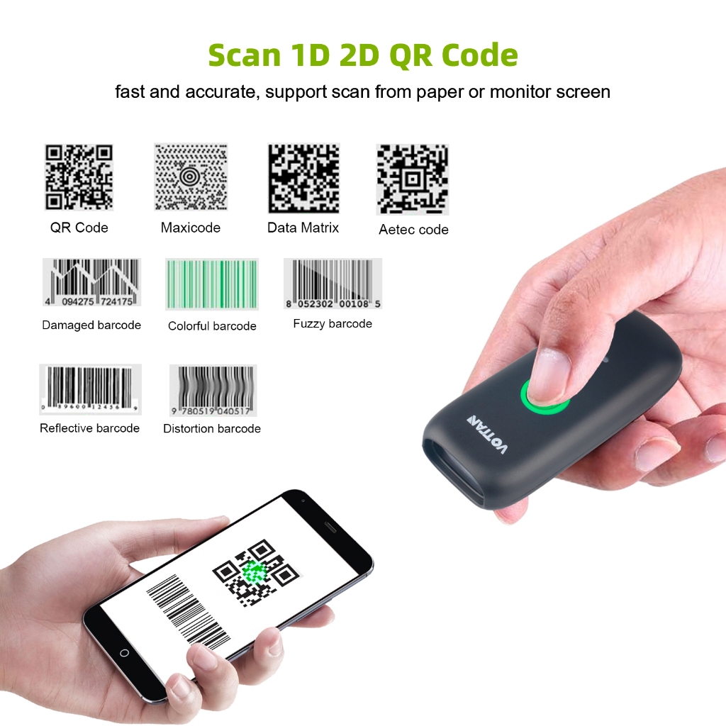 Portable QR Code Scanner, Mini Barcode Scanner USB Bluetooth 2.4Ghz ...