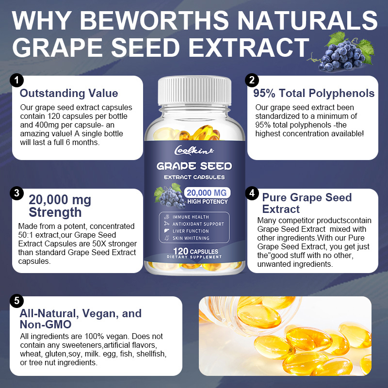 Grape Seed Extract Capsules - 20,000 mg - Rich in Proanthocyanidins ...
