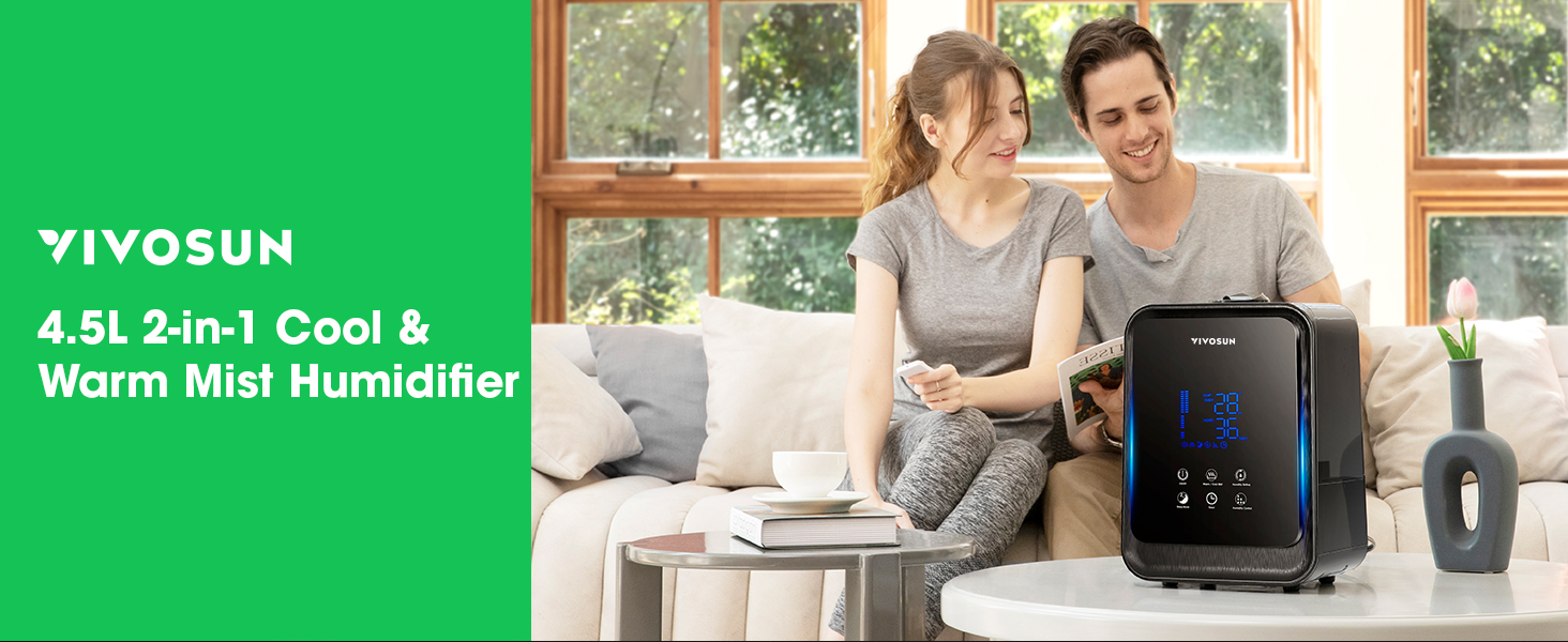 VIVOSUN 110V Air Humidifier 4.5L 2-in-1 Cool & Warm Mist Humidifier ...