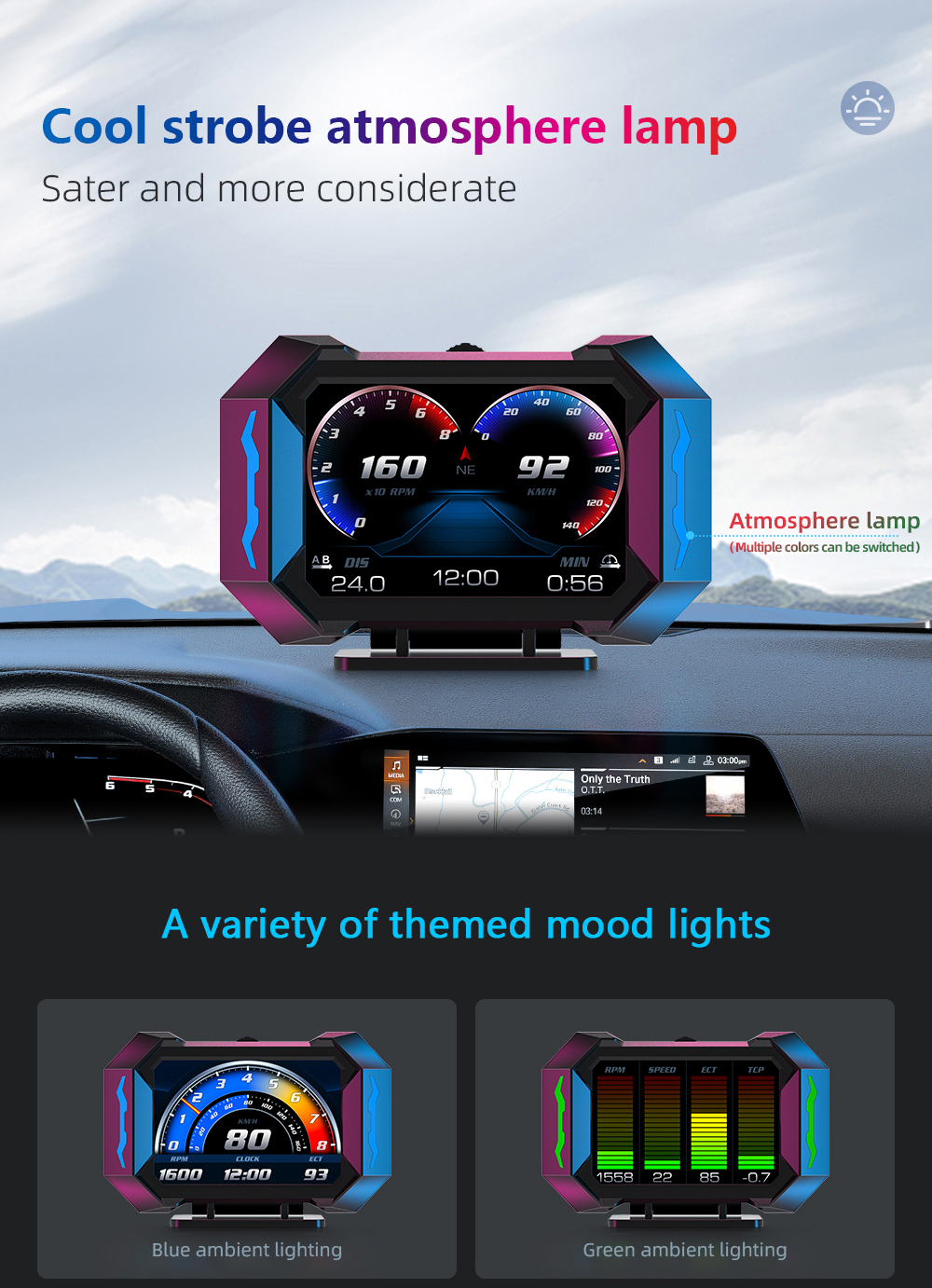 P25 OBD2 Gauge Car HUD Head Up Display Gauge Display Tachometer Gauge ...