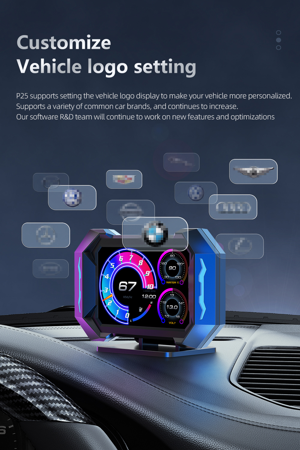 P25 OBD2 Gauge Car HUD Head Up Display Gauge Display Tachometer Gauge ...