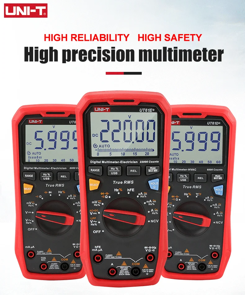 UNI-T UT61E+ True RMS Multimeter Digital Auto Range Unit True RMS meter 22000 Digits Display ...