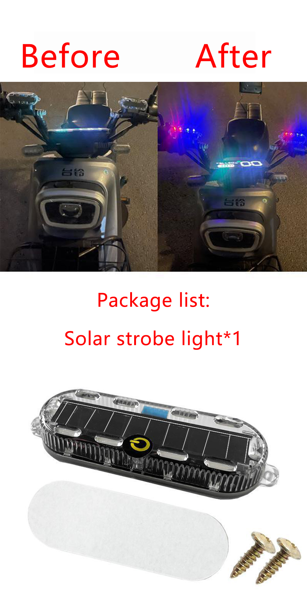 Solar Charging Mini Warning Taillights LED Motorcycle Tail Lights Anti ...