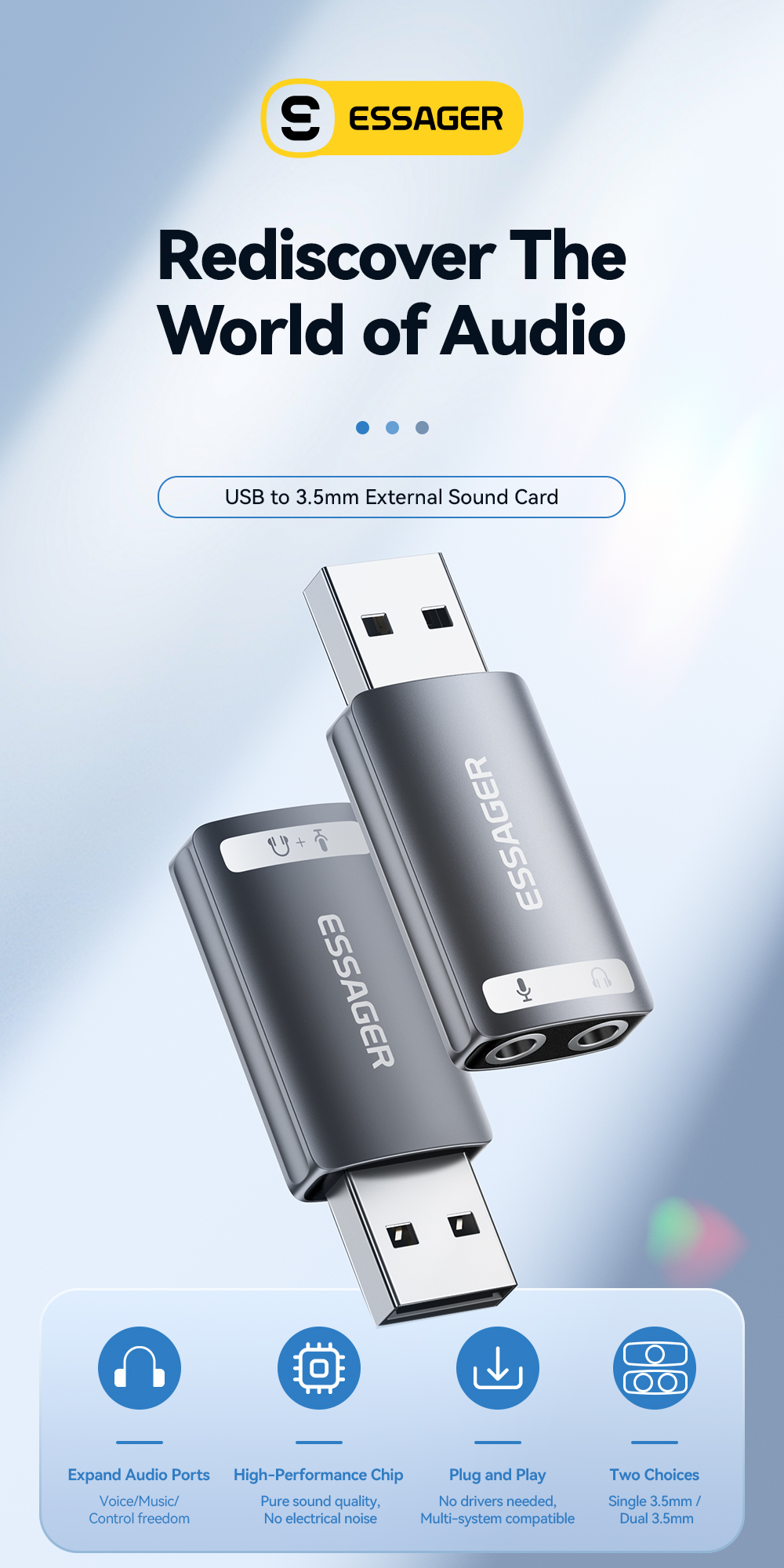 Essager 3.5mm USB Sound Card Converter External Audio Adater Free ...