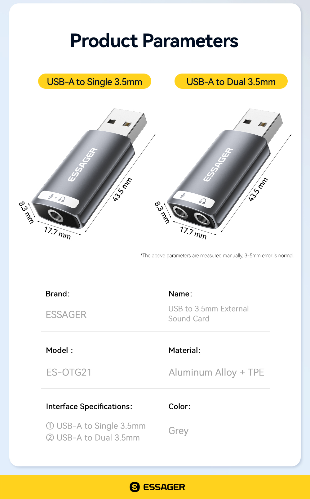Essager 3.5mm USB/Type-C External Sound Card Independent Audio ...