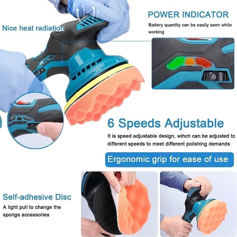 18V 6 Speeds Cordless Electric Polisher Mesin Polish Kereta Polish ...