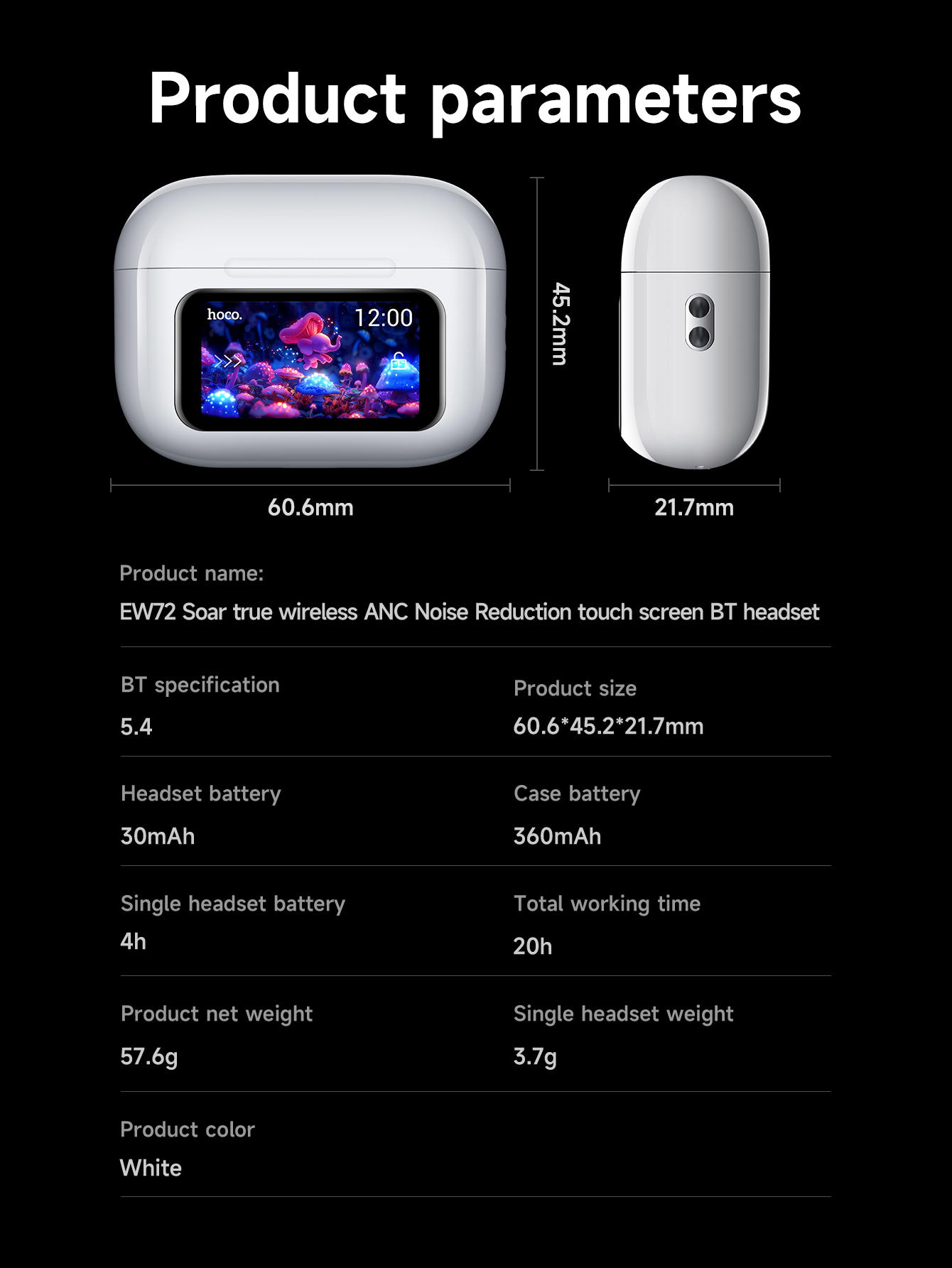 HOCO EW72 TWS True Wireless ANC Noise Reduction Earphone Bluetooth5.4 ...