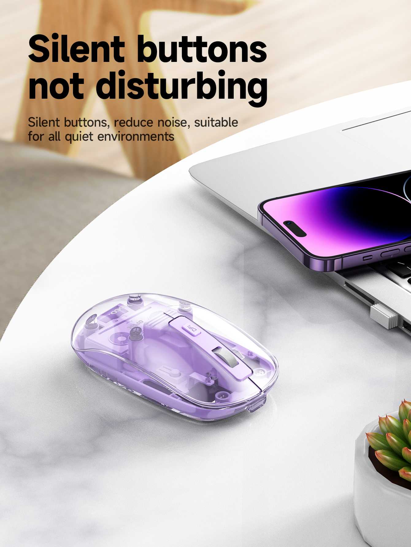 HOCO GM29 Dual Mode Silent Wireless Mouse Bluetooth Transparent Mouse ...