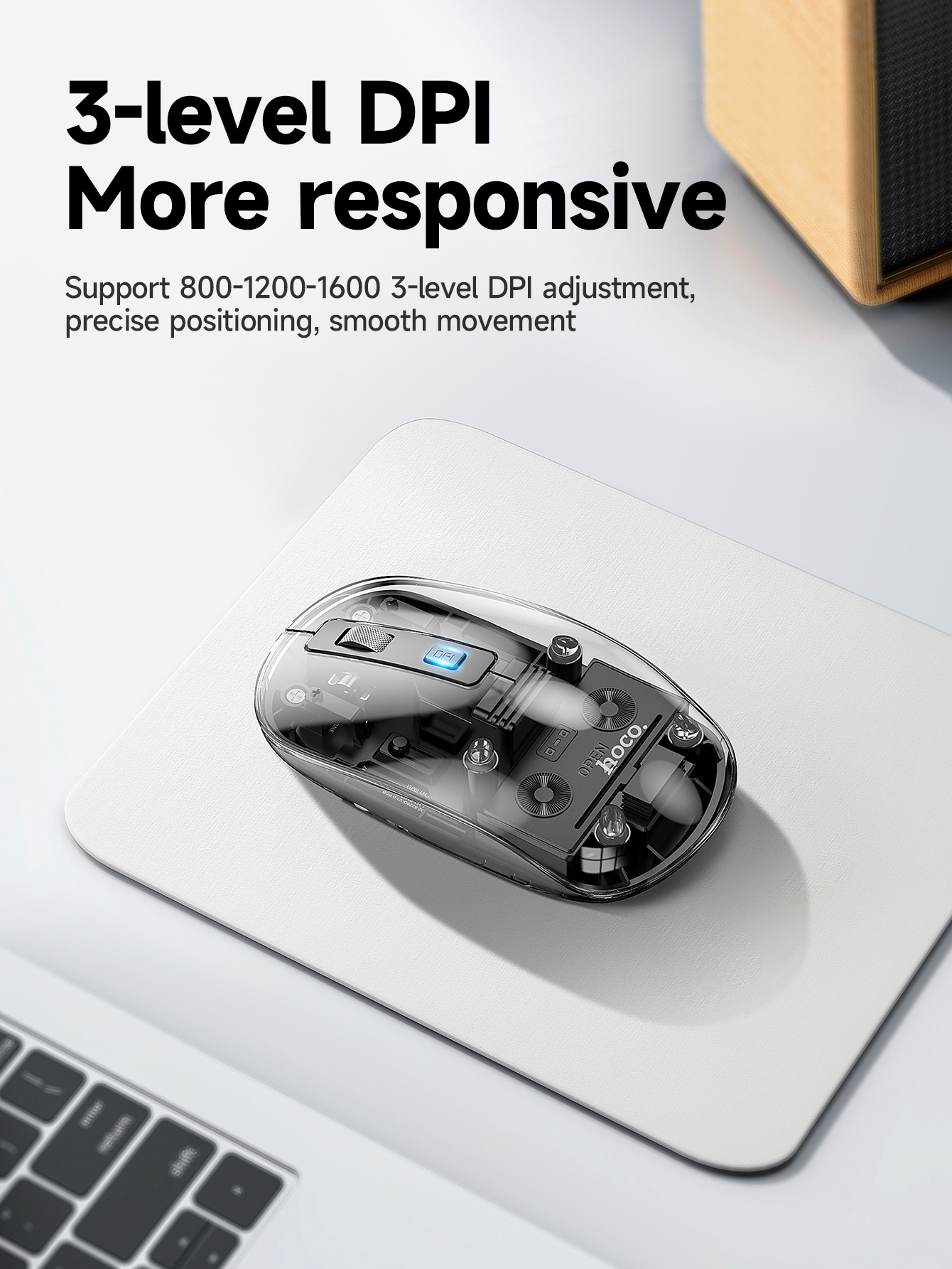 HOCO GM29 Dual Mode Silent Wireless Mouse Bluetooth Transparent Mouse ...