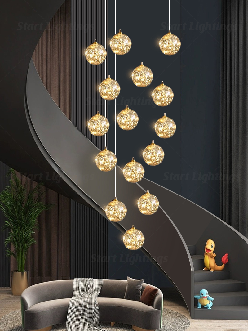 Staircase long chandelier modern living room high ceiling lamp bedroom ...
