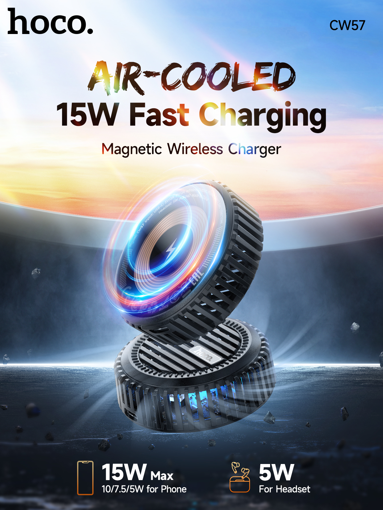 HOCO CW57 Fan Cooling Wireless Fast Charger 3in1 Magnetic Wireless ...