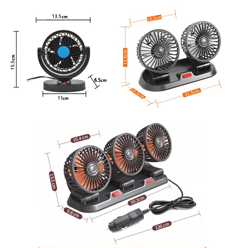 Car Fan 5V 12V 24V Car Cooling Fan 360° Adjustable Dual Head Air Fan ...