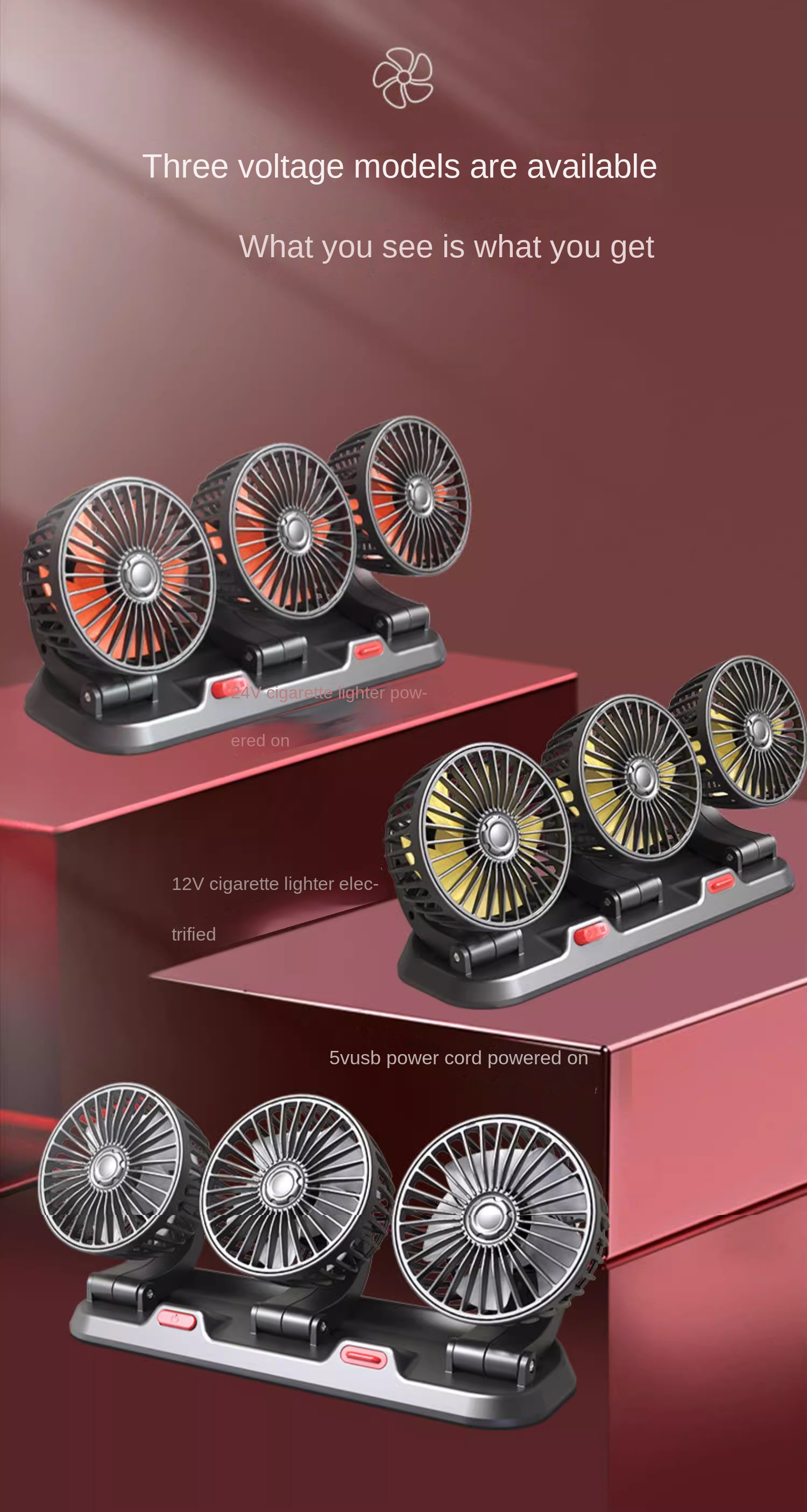 Car Fan 5V 12V 24V Car Cooling Fan 360° Adjustable Dual Head Air Fan ...
