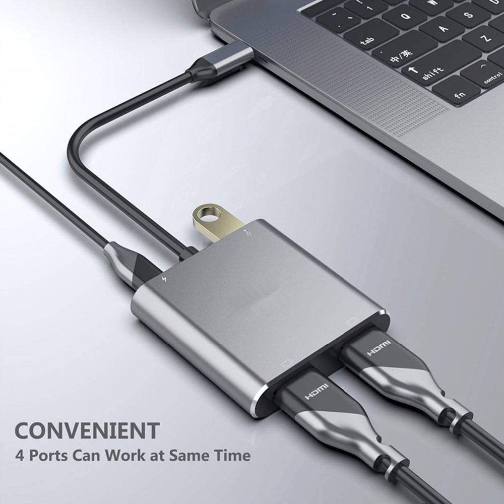 Type C to Dual HDMI USB3.0 PD Converter 4k HD Laptop Simultaneous ...