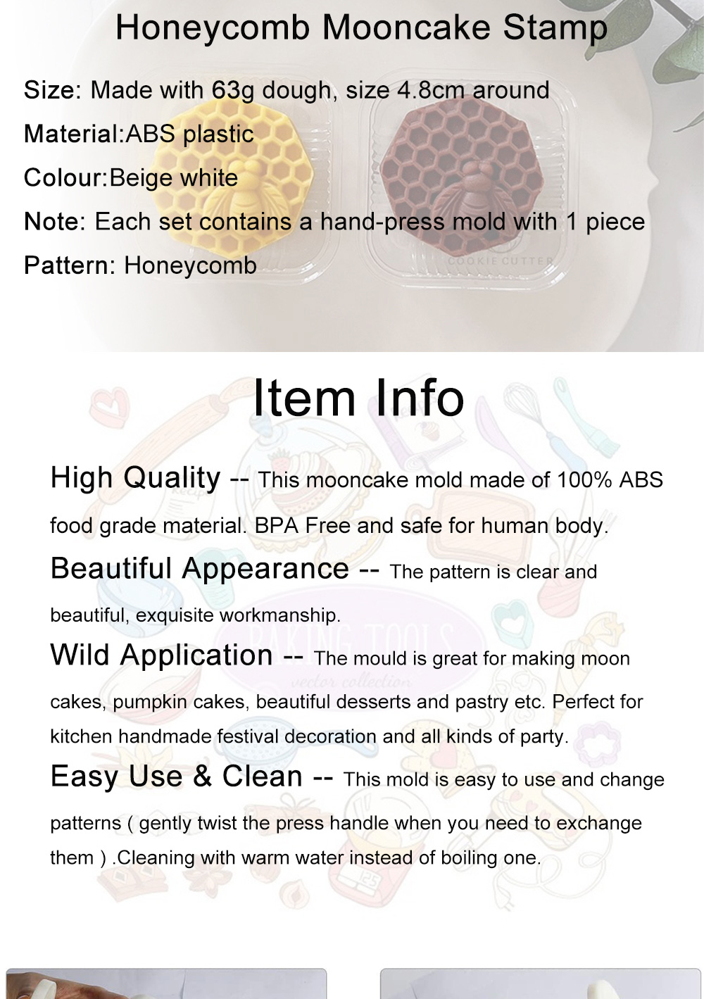 63g Mooncake Hand Pressed Mold Honeycomb Shape Bee Pattern Cookie ...