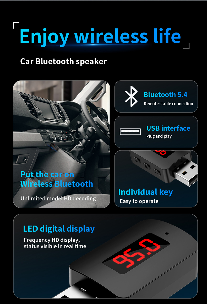 USB Bluetooth 5.4 FM Transmitter With Mic Handsfree Call Car Kit Auto ...
