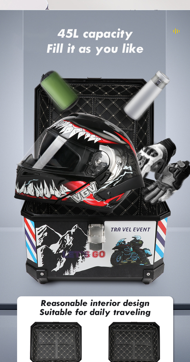🔥TANKER ABS TOP BOX🔥38L 45L Top Box Motorcycle Aluminium Top Box 45L ...