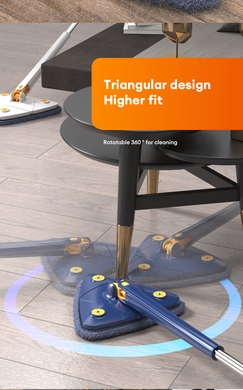 Triangular Mop 360-Degree Rotating Large Wipe Head with scraper ...