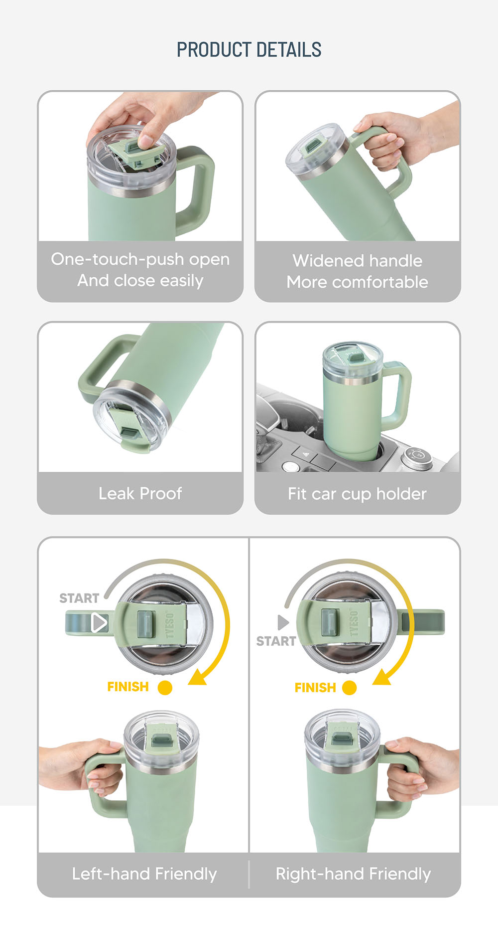 Tyeso Tumbler 900ML/1200ML Vacuum Insulated Tumbler Keep Cold And Hot ...