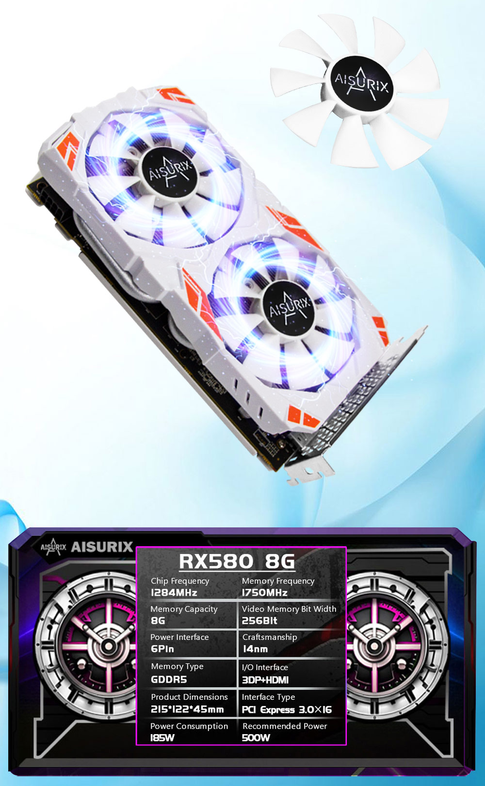 AISURIX RX580 8GB Graphics Card GDDR5 AMD Radeon Computer GPU Video ...