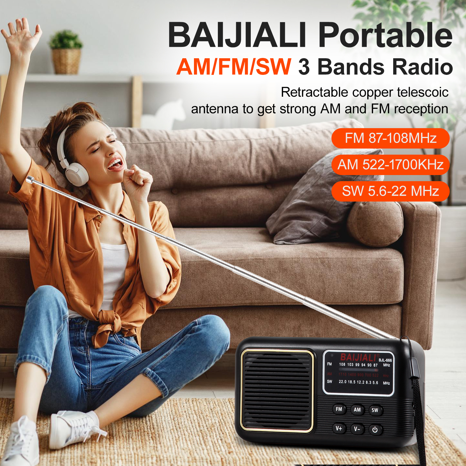 Portable Radio AM FM SW, Loud Speaker, Headphone Jack, USB Powered ...