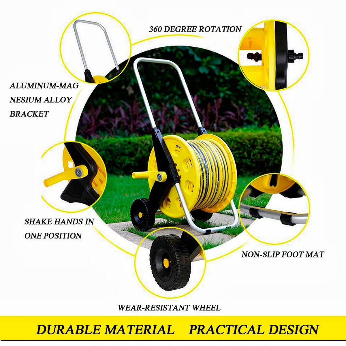 50m Garden Water Hose Reel Heavy duty Hose reel set Trolley type water ...