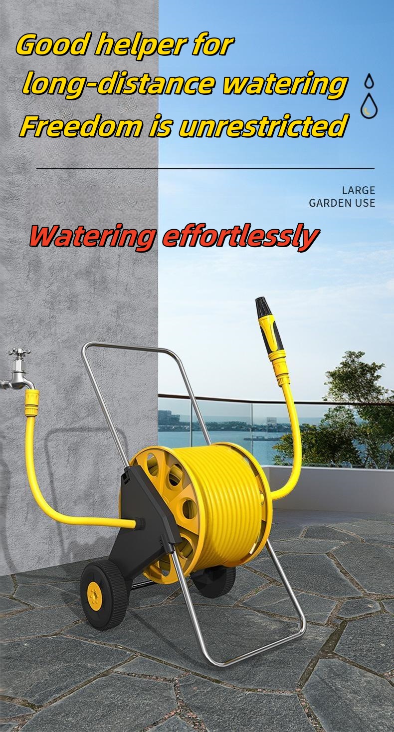 50m Garden Water Hose Reel Heavy duty Hose reel set Trolley type water ...