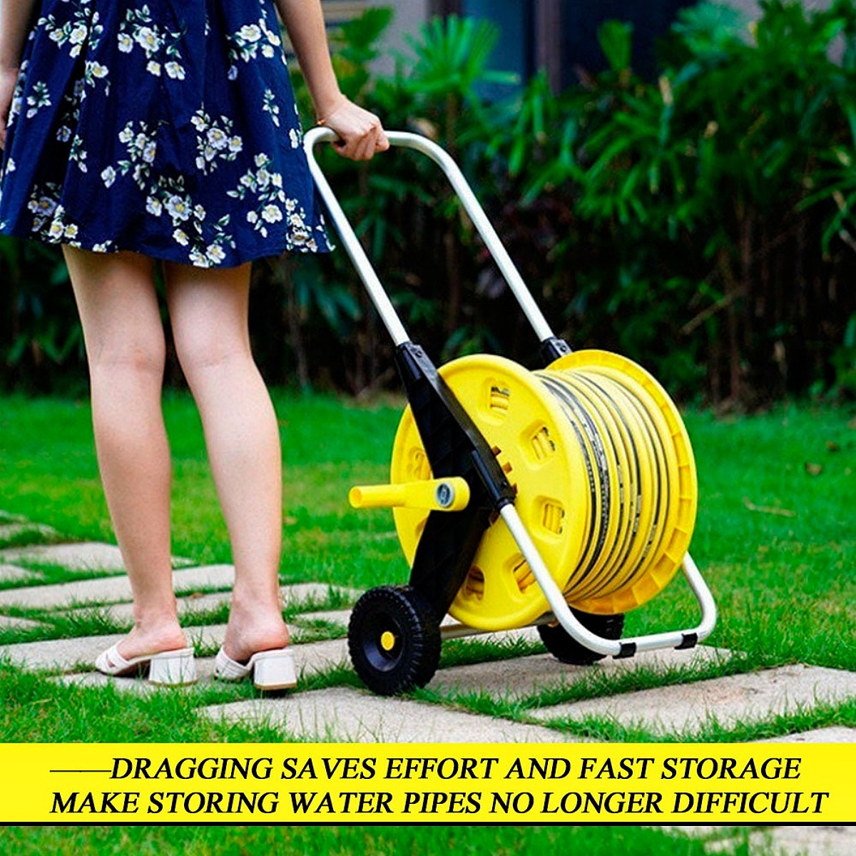 50m Garden Water Hose Reel Heavy duty Hose reel set Trolley type water ...