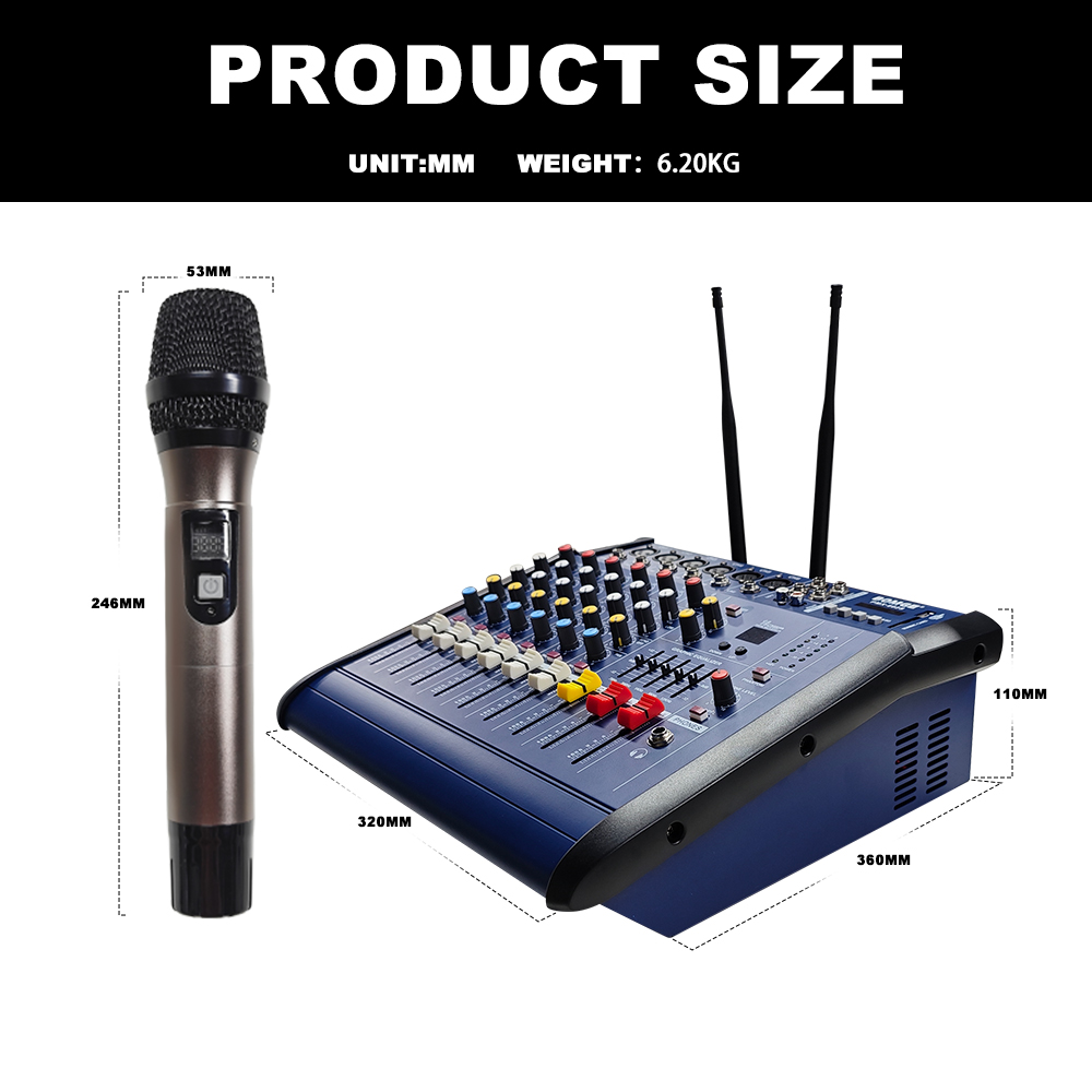 PMX-602S Phantom Power Mixer USB 6 Channel Amplifier DJ Karaoke Audio ...