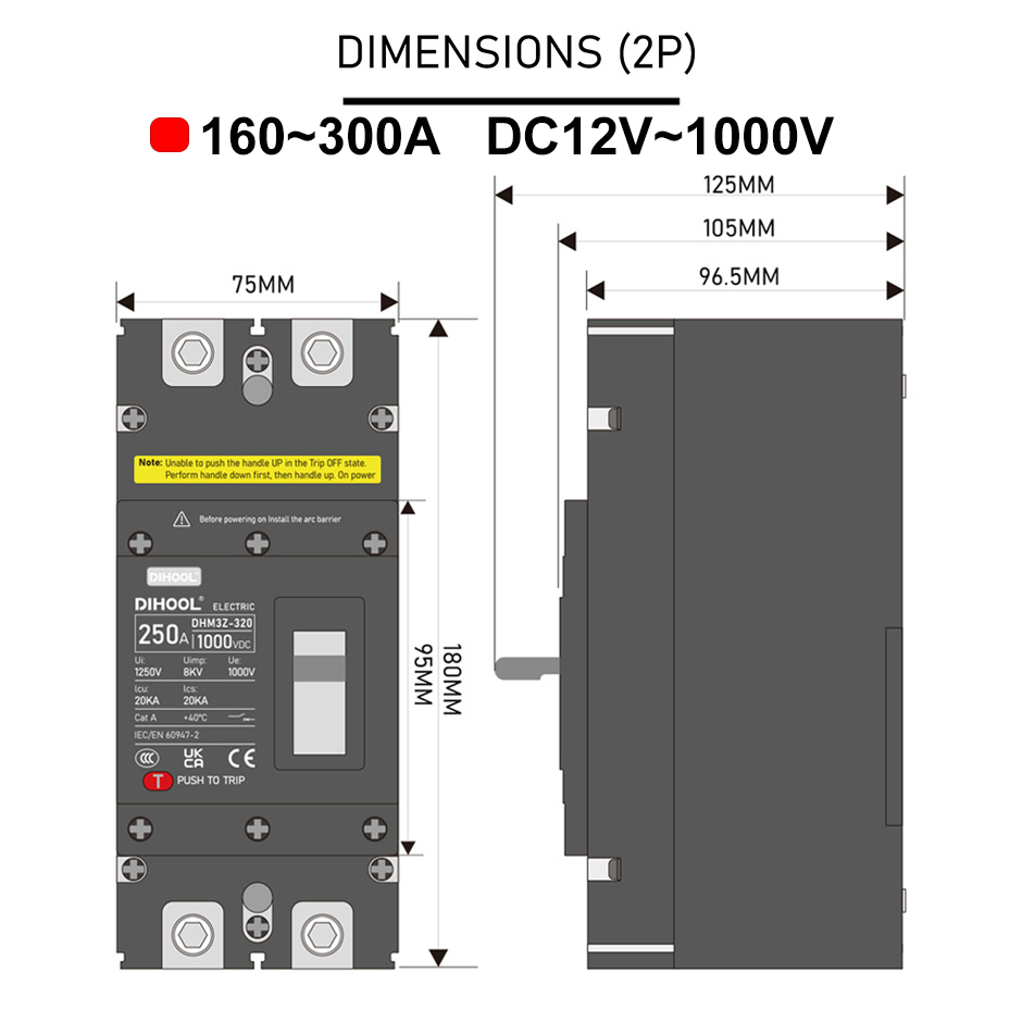 DC MCCB Molded Case Circuit Breaker 2P 12V 24V 1000V 1500V 100A 200A ...