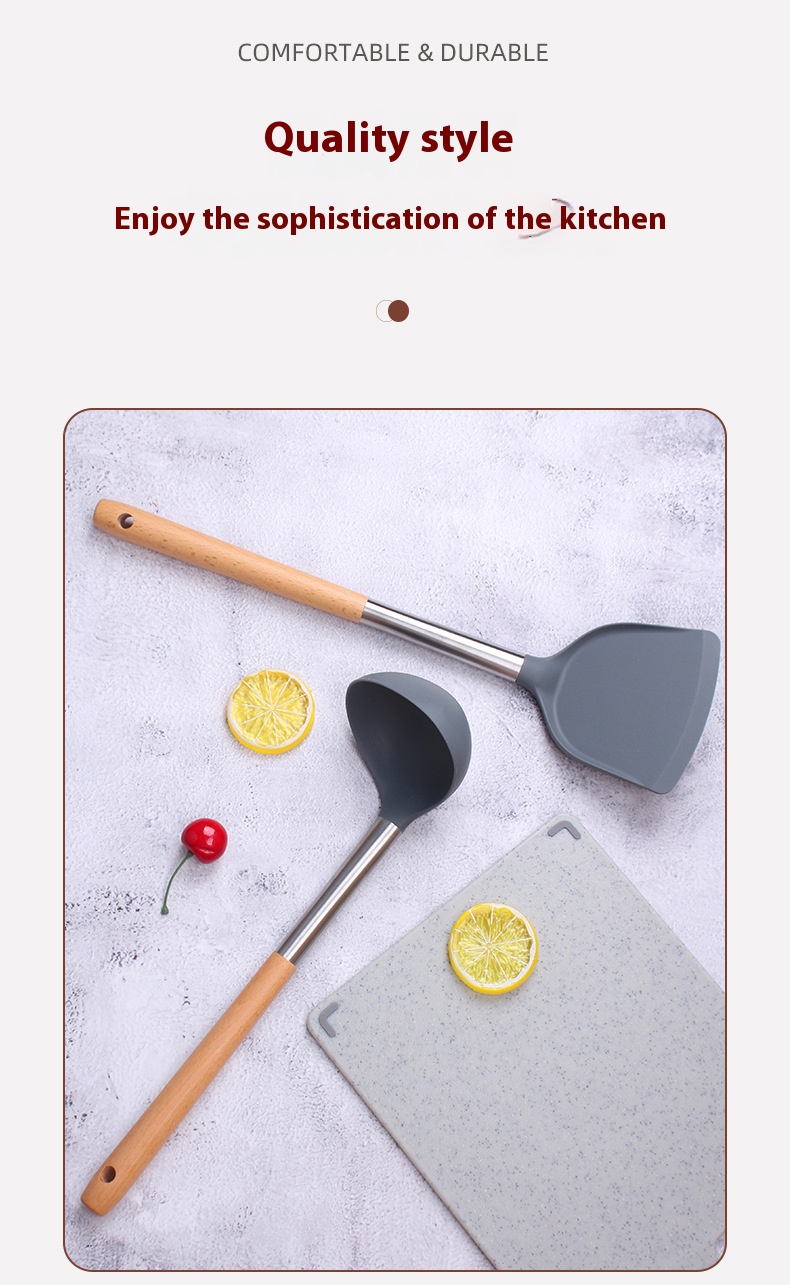 Wooden Handle Stainless Steel Silicone Spatula Non-Stick Pan Dedicated ...