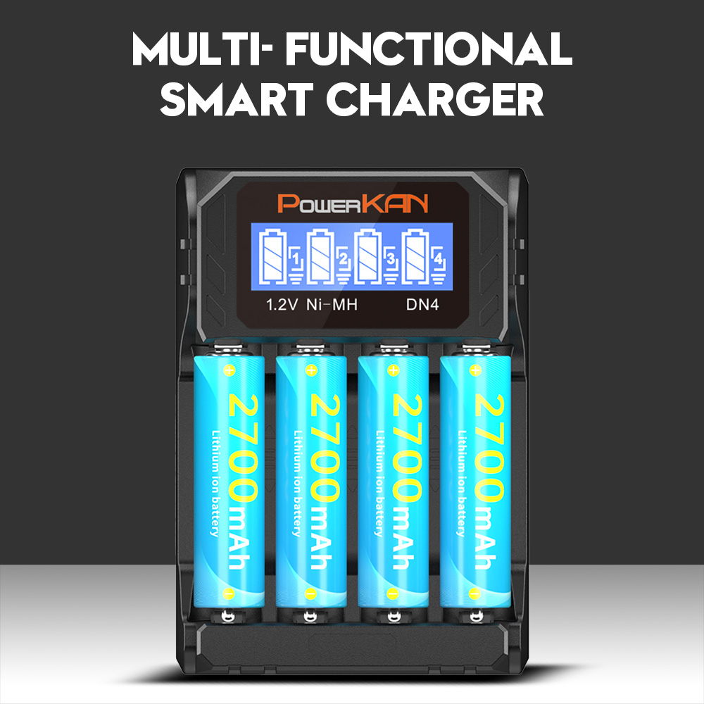 POWERKAN DN4 Battery Charger with LCD Charging Display for 4 1.2V NiMH ...