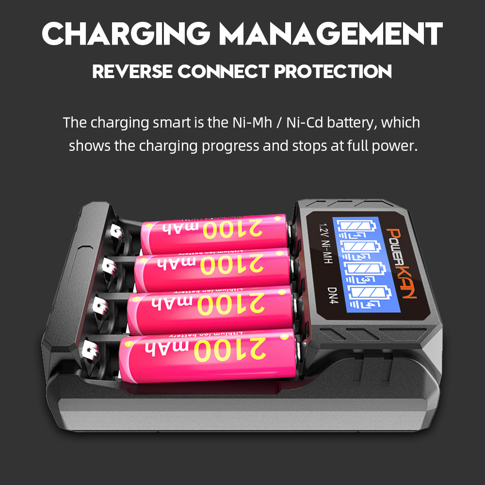 POWERKAN DN4 Battery Charger with LCD Charging Display for 4 1.2V NiMH ...