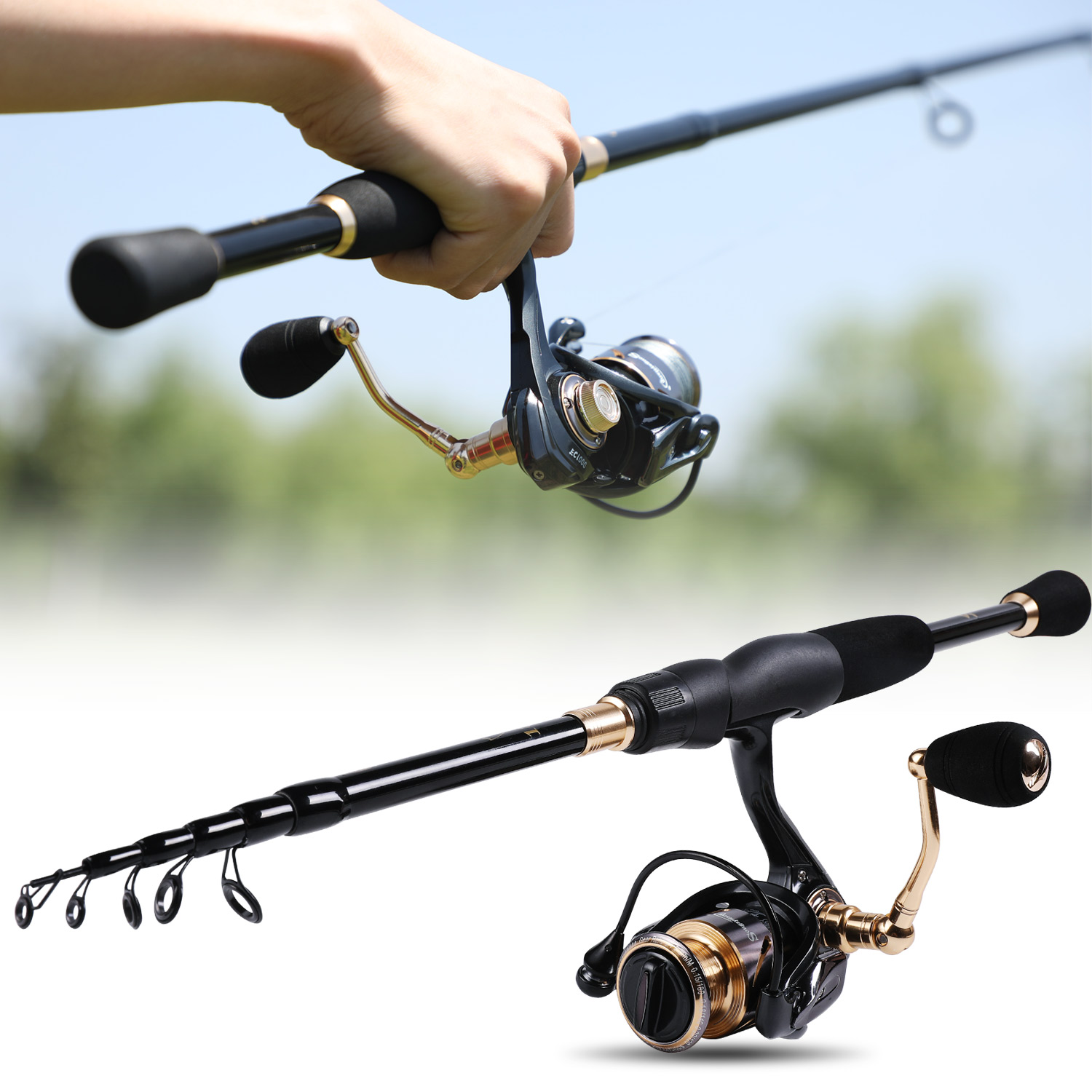 Sougayilang Carbon Fibre Telescopic Fishing Rod 1.8m-2.1m Spinning ...