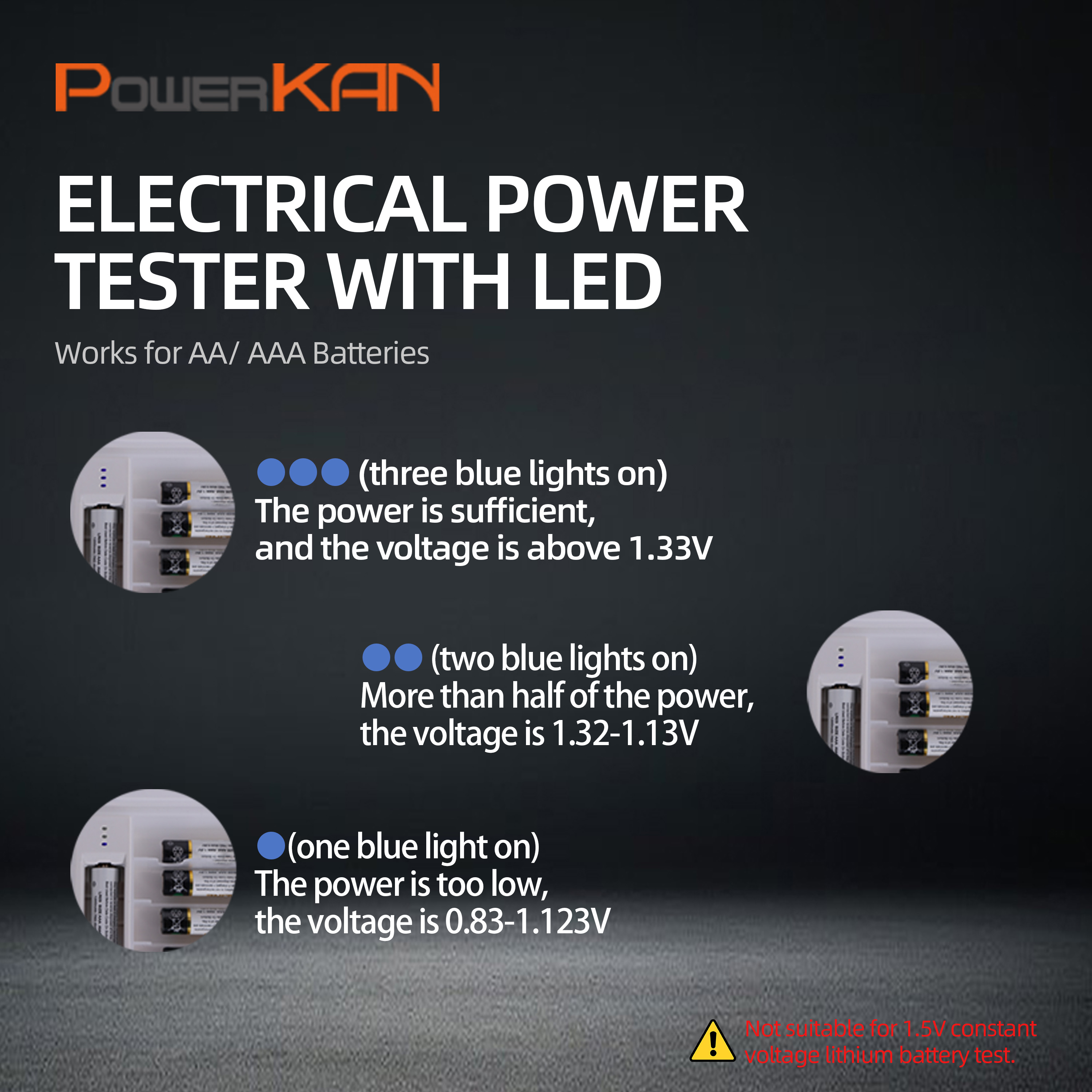 POWERKAN AA AAA Battery Charge Tester LED Display Diagnostic Battery ...